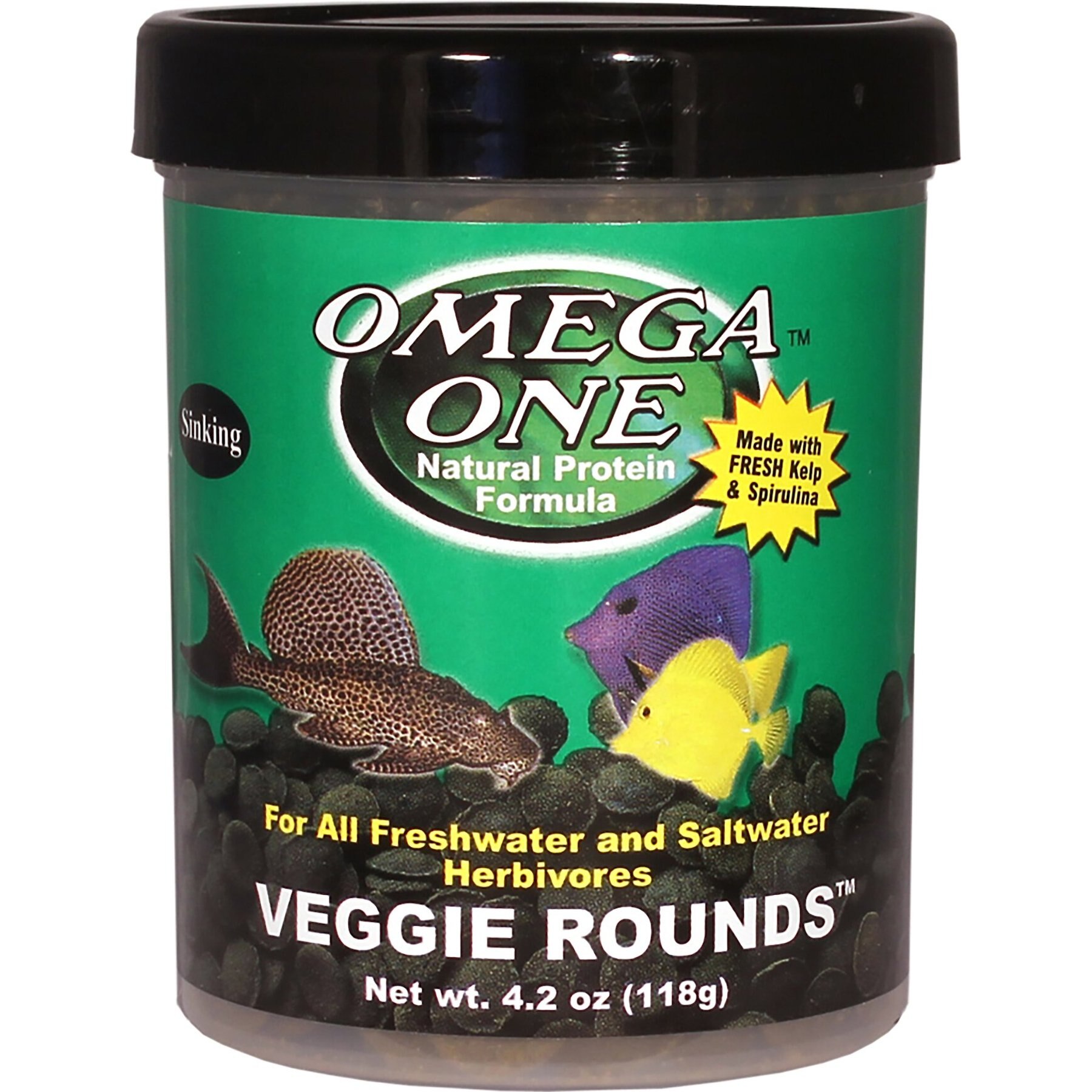 OMEGA ONE Sinking Veggie Rounds Freshwater & Saltwater Fish Food, 4.2 ...
