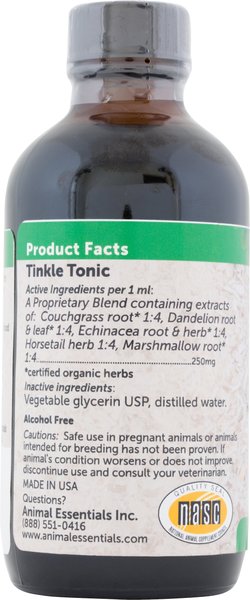 ANIMAL ESSENTIALS Tinkle Tonic Herbal Dog & Cat Supplement, 4-fl oz ...