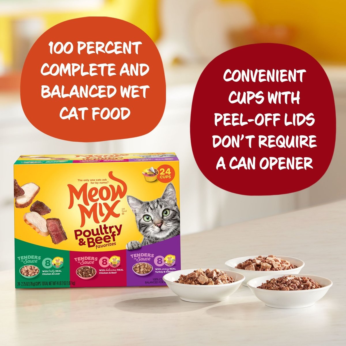 MEOW MIX Tender Favorites Poultry & Beef Cat Food Trays Variety Pack, 2 ...