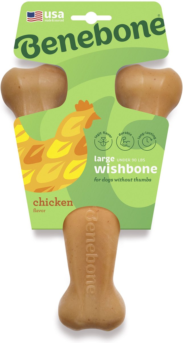 BENEBONE Rotisserie Chicken Flavor Wishbone Tough Dog Chew Toy, Large ...