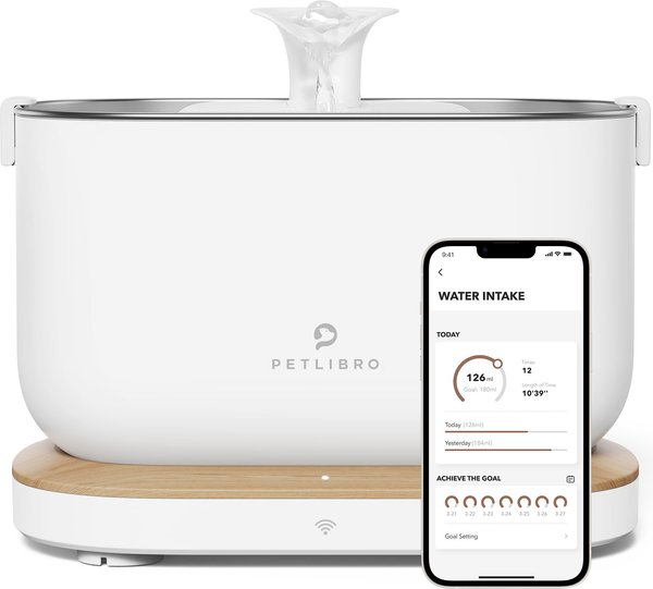 PETLIBRO Dockstream Wireless Water Pump App Cat Fountain + 1 Replacement Wireless Pump, White ...