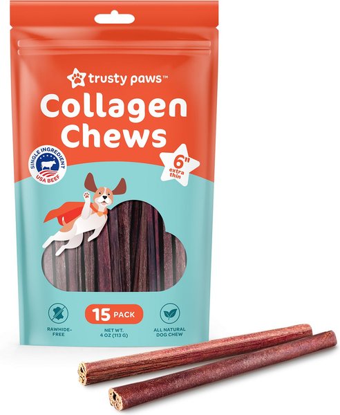 TRUSTY PAWS USA Beef Collagen Sticks Extra Thin Jerky Dog Treats, 15 ...