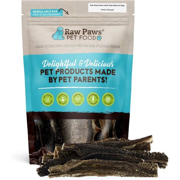 RAW PAWS Green Lamb Tripe 6-in Sticks Dog Chews, 10 count - Chewy.com