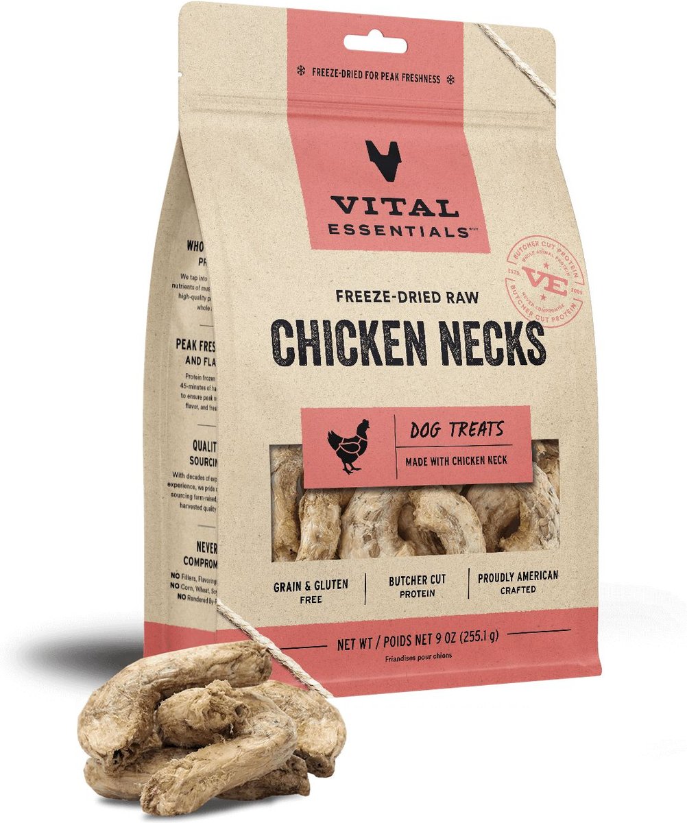 VITAL ESSENTIALS Chicken Necks Grain-Free Freeze-Dried Raw Dog Treats ...
