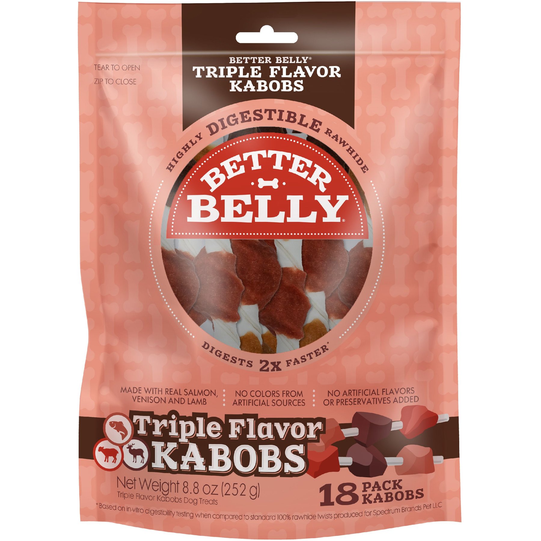 BETTER BELLY Triple Flavor Kabobs Real Salmon, Venison & Lamb Dog Chews, 18 count - Chewy.com