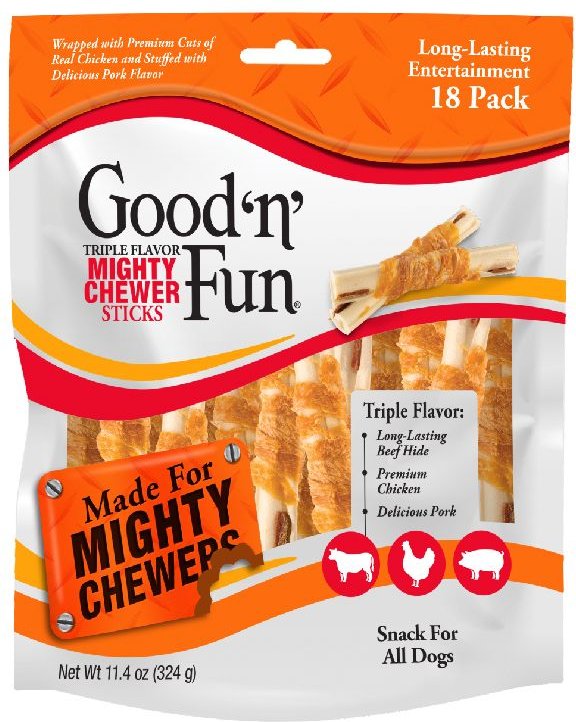 GOOD 'N' FUN Triple Flavor Mighty Chewer Sticks Chicken Rawhide Dog ...