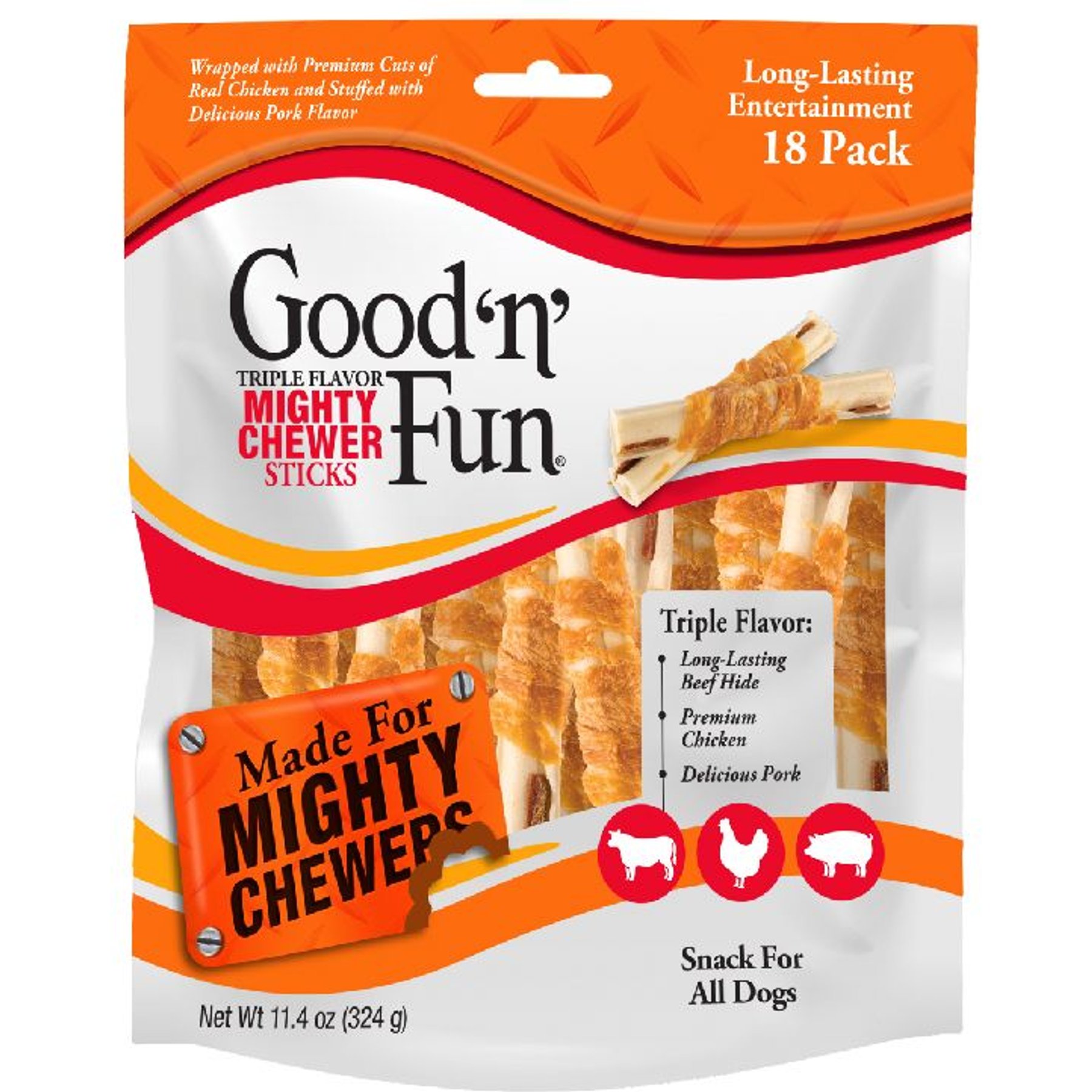 GOOD 'N' FUN Triple Flavor Mighty Chewer Sticks Chicken Rawhide Dog ...