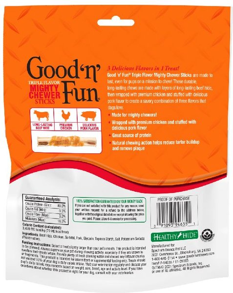 GOOD 'N' FUN Triple Flavor Mighty Chewer Sticks Chicken Rawhide Dog ...