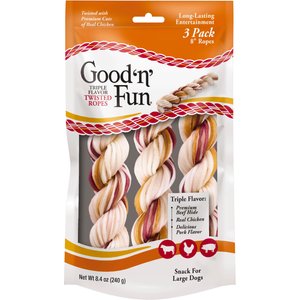 GOOD 'N' FUN Triple Flavor Twisted Ropes Beef Hide, Chicken & Pork ...