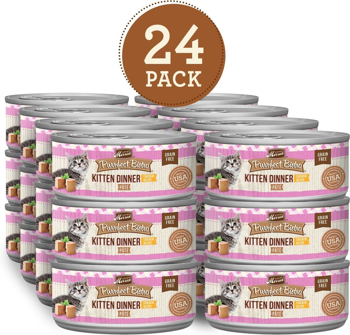 MERRICK Purrfect Bistro Kitten Dinner Grain-Free Canned Cat Food, 3-oz ...