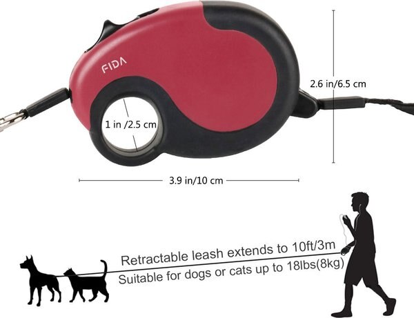 FIDA FD6511A-3 Mini Retractable Dog Leash, X-Small: 10-ft long, 1/4-in ...