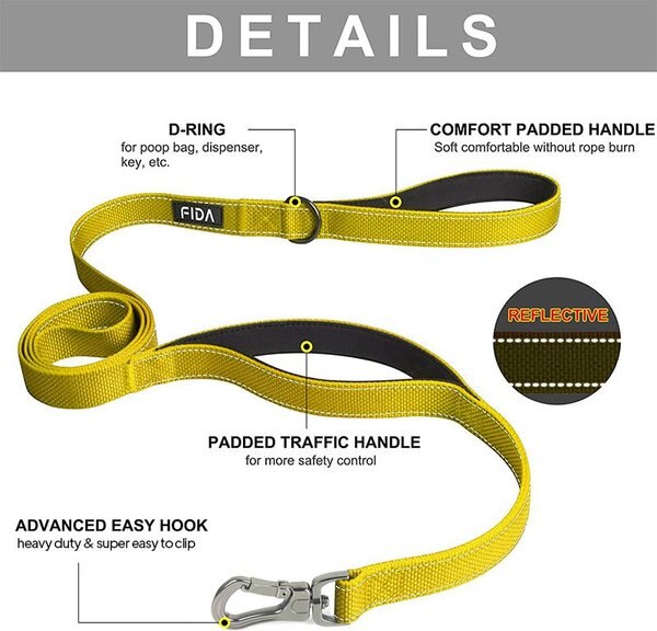 FIDA Leash with Integrated Traffic Handles Dog Leash, 5-ft long, 1-in ...