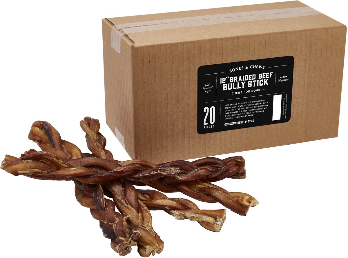 BONES & CHEWS Braided Bully Stick 12" Dog Treats, 20 count - Chewy.com