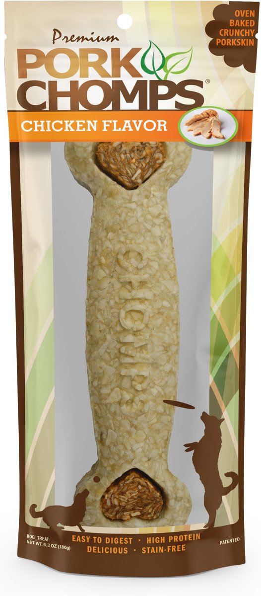 PREMIUM PORK CHOMPS Chicken Flavor Crunchy Bone Dog Treat, 8-in - Chewy.com