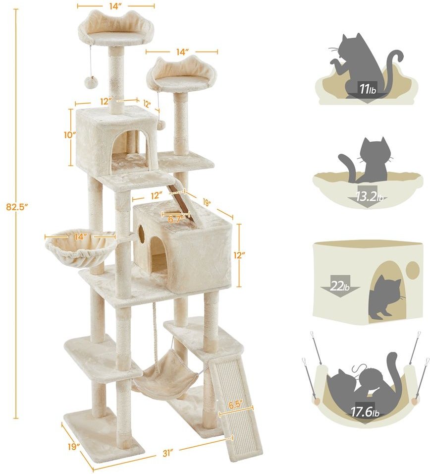 YAHEETECH 82.5-in Multi-Level Tree Condo with 2 Foam Edge Perches Cat ...