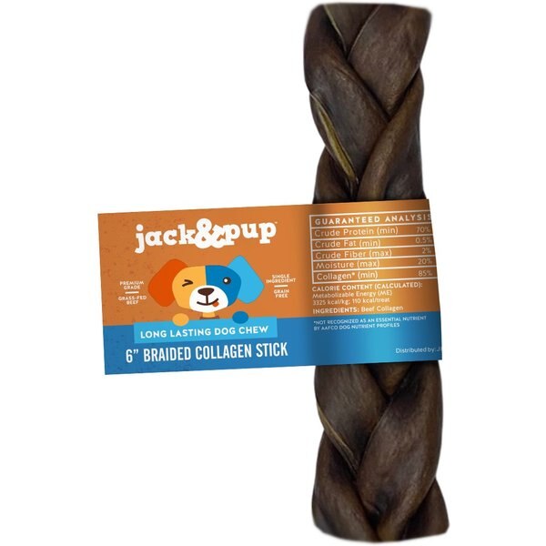 JACK & PUP Long Lasting 6-inch Braided Beef Collagen Stick Dog Chews ...