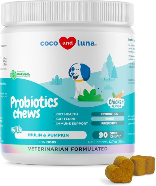 COCO AND LUNA Probiotics Soft Chew Diarrhea & Gas Support Supplement ...