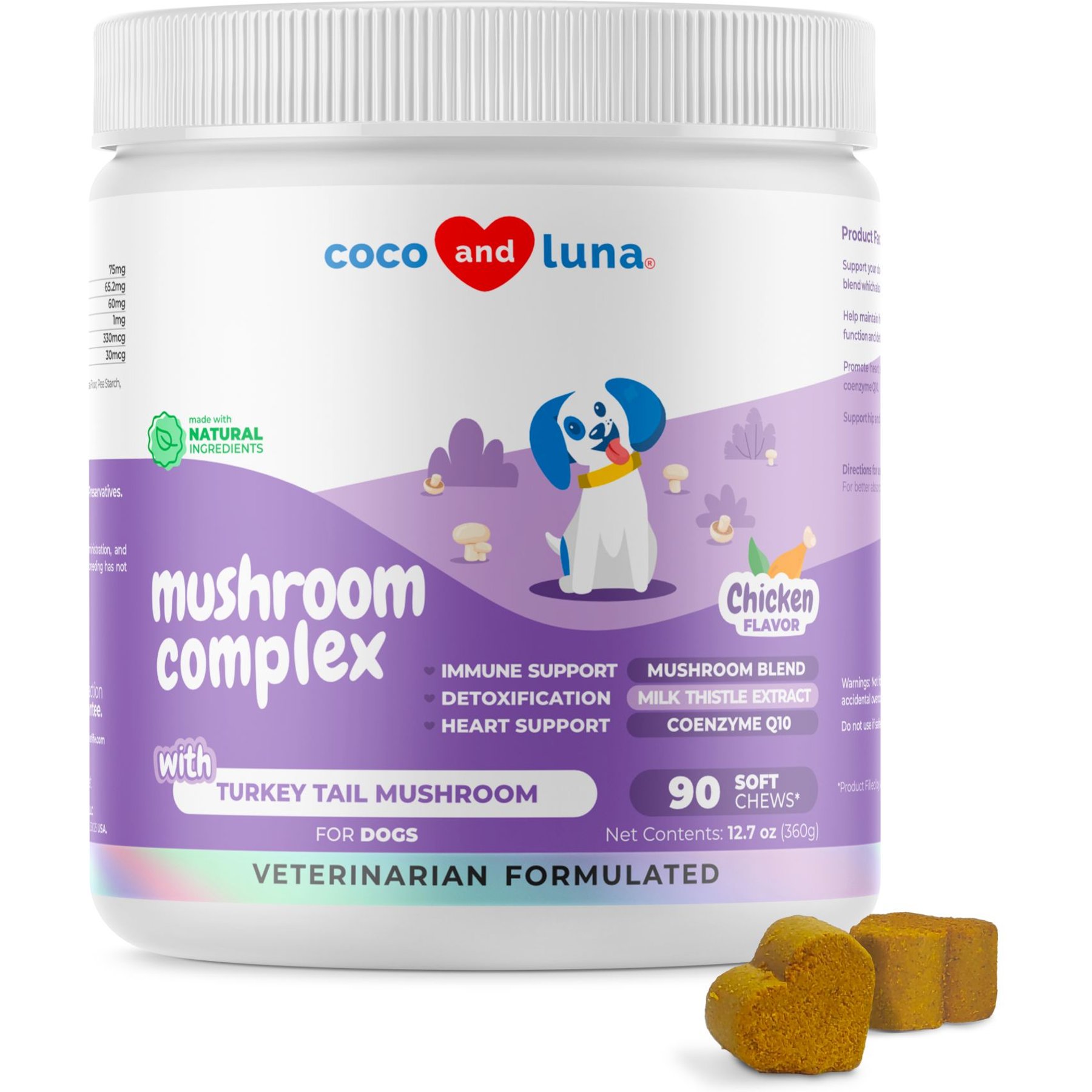 COCO AND LUNA Mushroom Complex Soft Chew Immune Support Supplement for ...