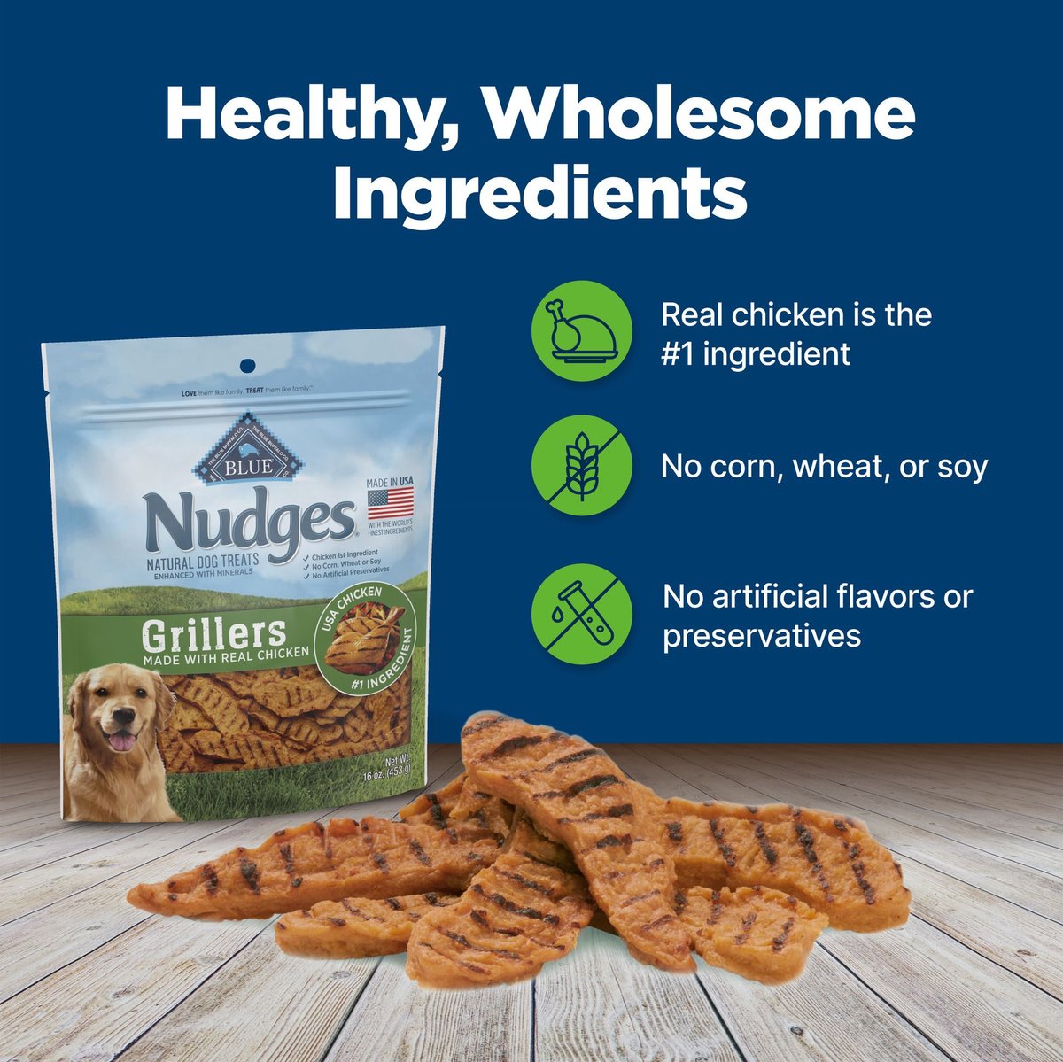 BLUE BUFFALO Nudges Grillers Chicken Dog Treats, 16-oz bag - Chewy.com