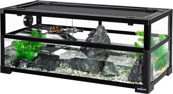 REPTI ZOO Tempered Glass Turtle Tank with Basking Platform Reptile ...