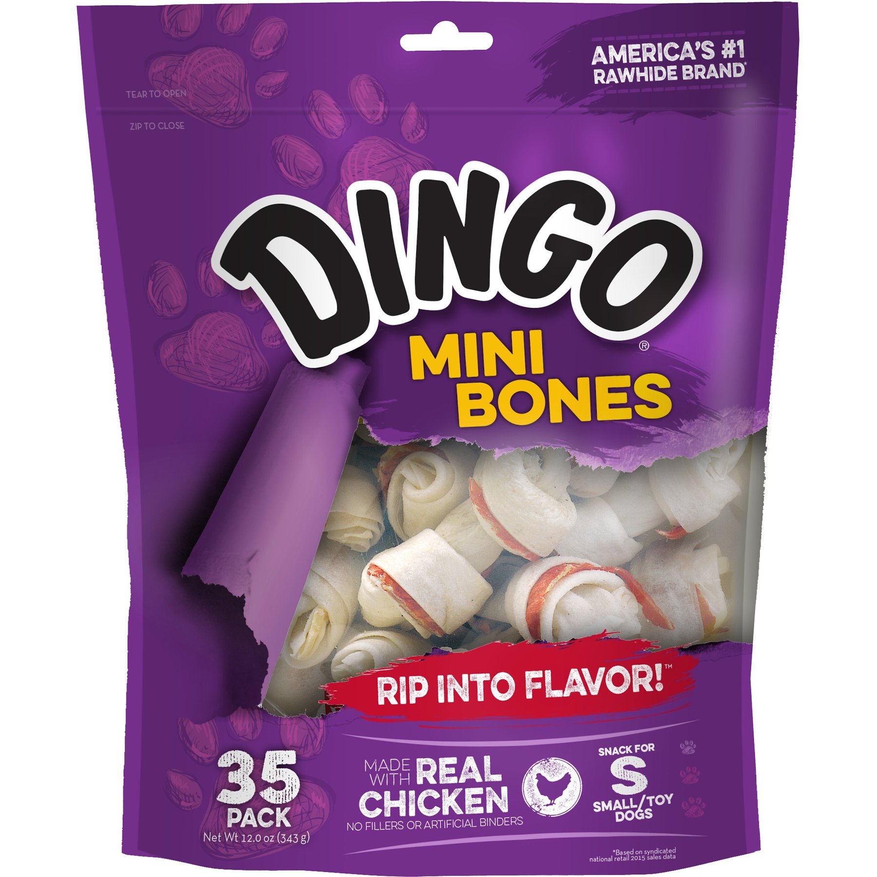 DINGO Mini Meat in the Middle Dog Rawhide Chews, 35 count - Chewy.com