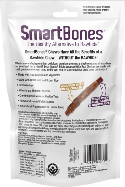 SMARTBONES Lamb & Brown Rice Sticks Wrapped with Real Chicken Rawhide ...