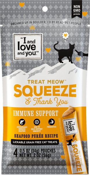 I AND LOVE AND YOU Treat Meow Immune Support Seafood Puree Lickable Cat ...