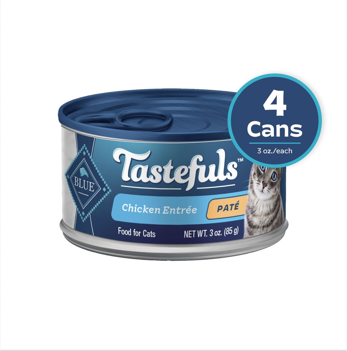 BLUE BUFFALO Tastefuls Chicken Entrée Pate Wet Cat Food, 3-oz can, case ...