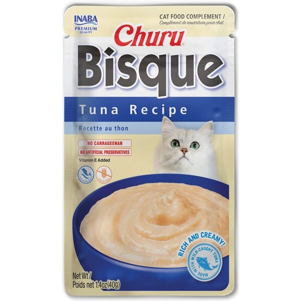 INABA Churu Bisque Tuna Recipe Grain-Free Lickable Cat Treats, 1.4-oz ...