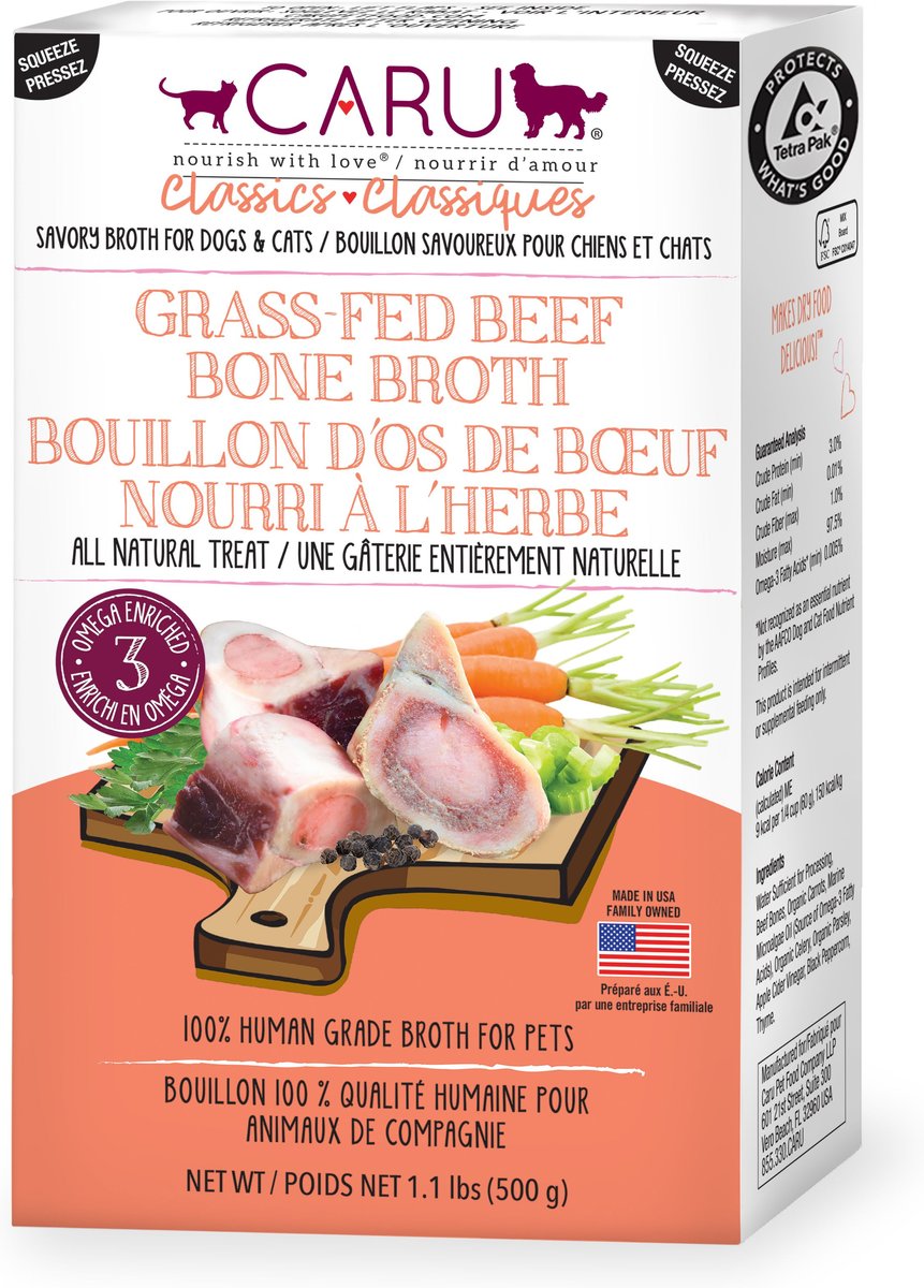 CARU Grass-Fed Beef Bone Broth Human-Grade Dog & Cat Wet Food Topper, 1 ...