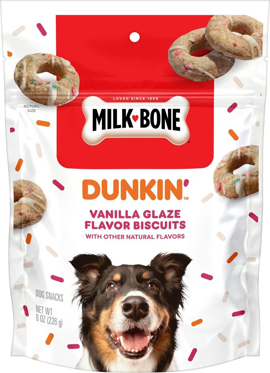 MILK-BONE Dunkin' Vanilla Glaze Flavor Dog Treats, 8-oz bag - Chewy.com