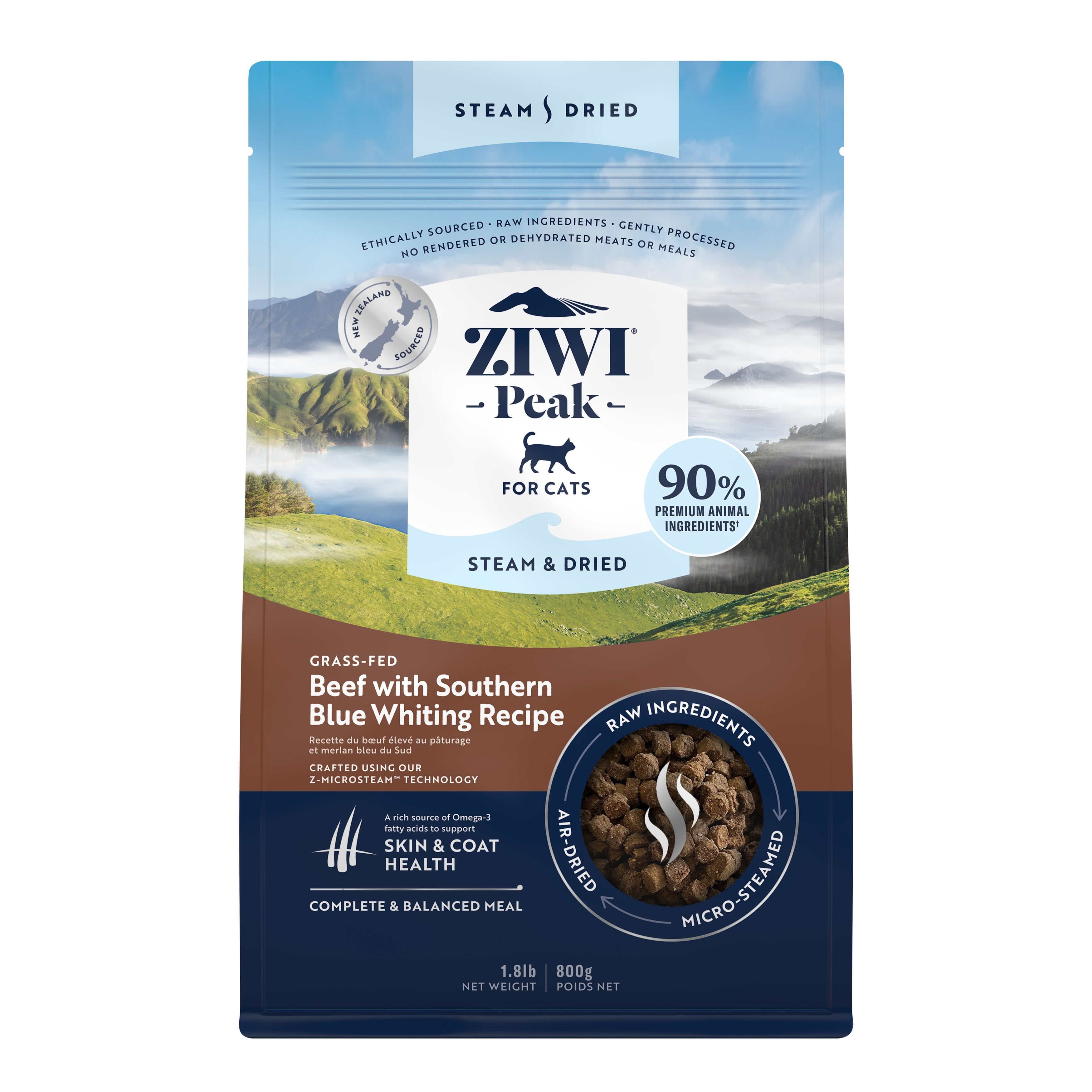 ZIWI Peak Steam & Dried Beef with Southern Blue Whiting Recipe Cat Food ...