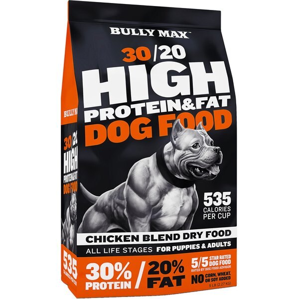 BULLY MAX Adult 30/20 High-Protein & Fat Chicken Dry Dog Food, 5-Ib bag ...
