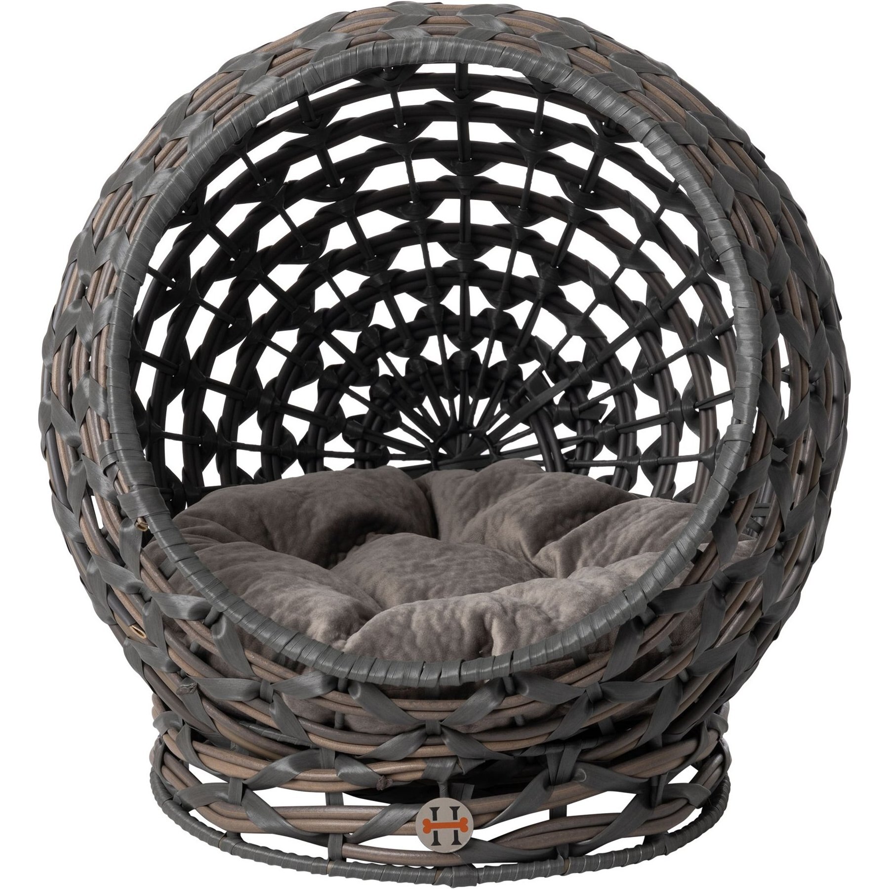 HUNTLEY PET Hemisphere Rattan Elevated with Cushion Dog & Cat Bed, Grey ...