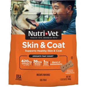 NUTRI-VET Skin & Coat Peanut Butter Flavor Biscuits Supplement for Dogs ...
