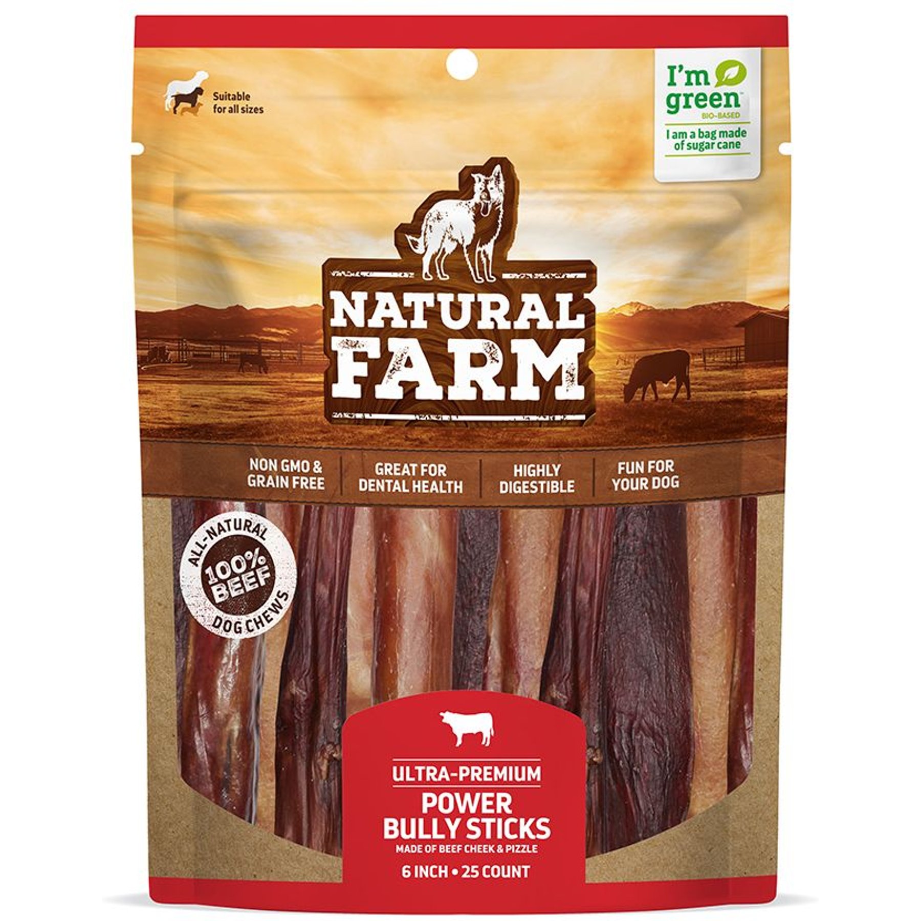 NATURAL FARM 6-inch Power Bully Stick Dog Treats, 25 count - Chewy.com