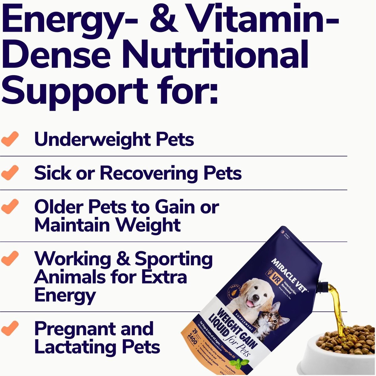 MIRACLE VET Weight Gain Liquid Supplement for Dogs & Cats, 16-oz pouch ...