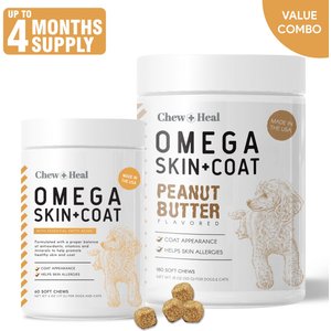 CHEW + HEAL Omega Skin + Coat 60 Original & 180 Peanut Butter Flavored ...