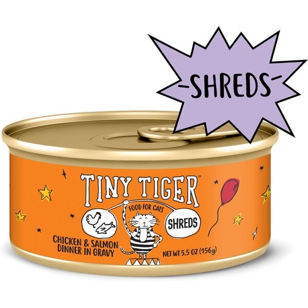 TINY TIGER Shreds Chicken and Salmon Dinner in Gravy Canned Cat Food, 5 ...