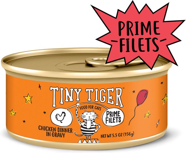TINY TIGER Prime Filets Chicken Dinner in Gravy Canned Cat Food, 5.5-oz ...