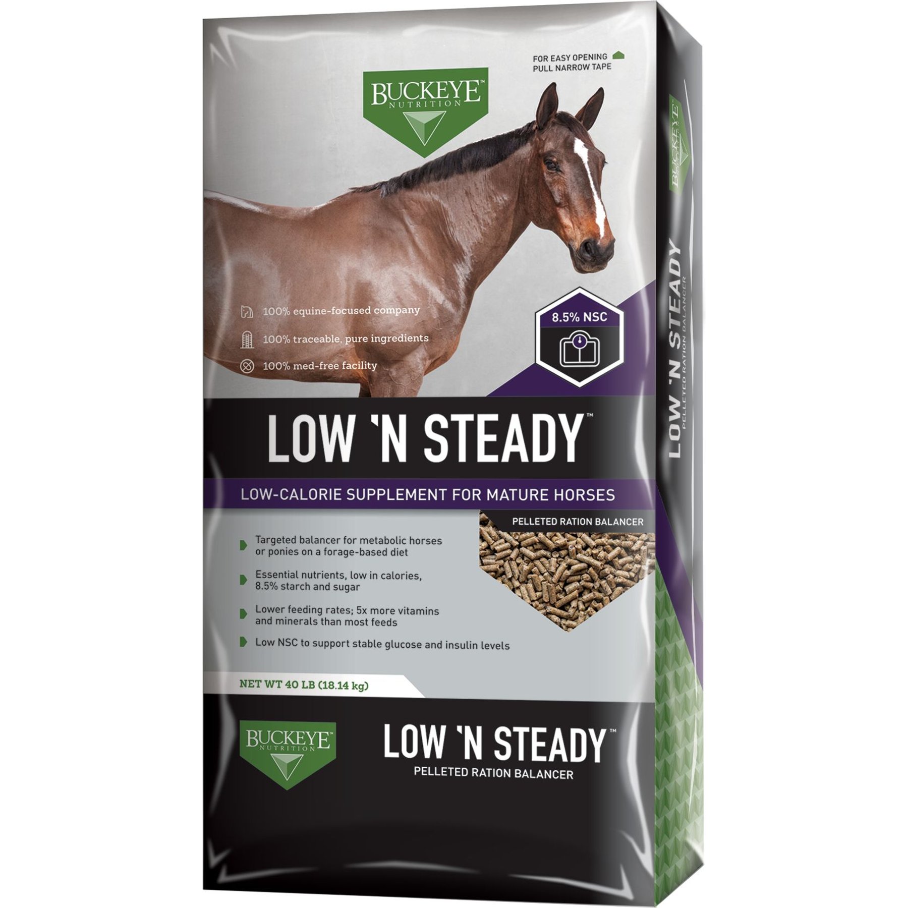 BUCKEYE NUTRITION Low 'N Steady Low Sugar Low Starch Horse Feed, 40-lb ...