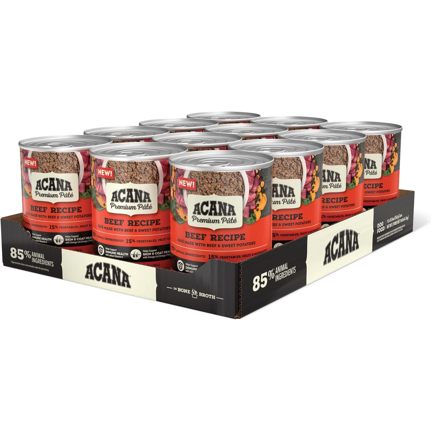 ACANA Premium Adult High-Protein Beef Recipe in Bone Broth Pate Wet Dog ...