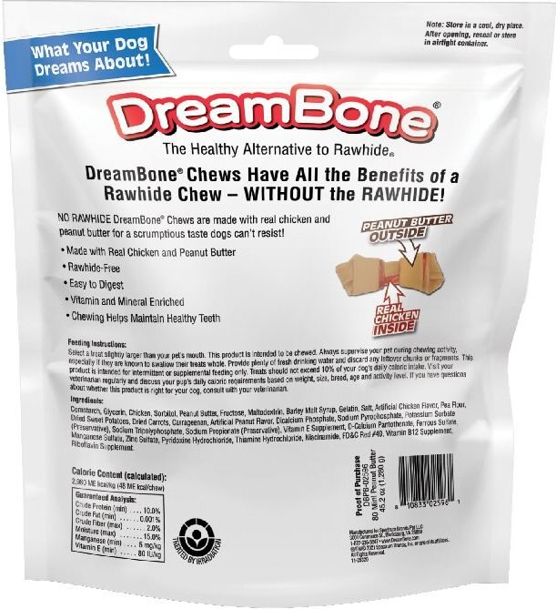DREAMBONE Peanut Butter Flavored Rawhide-Free Mini Hard Chew Dog Treats ...