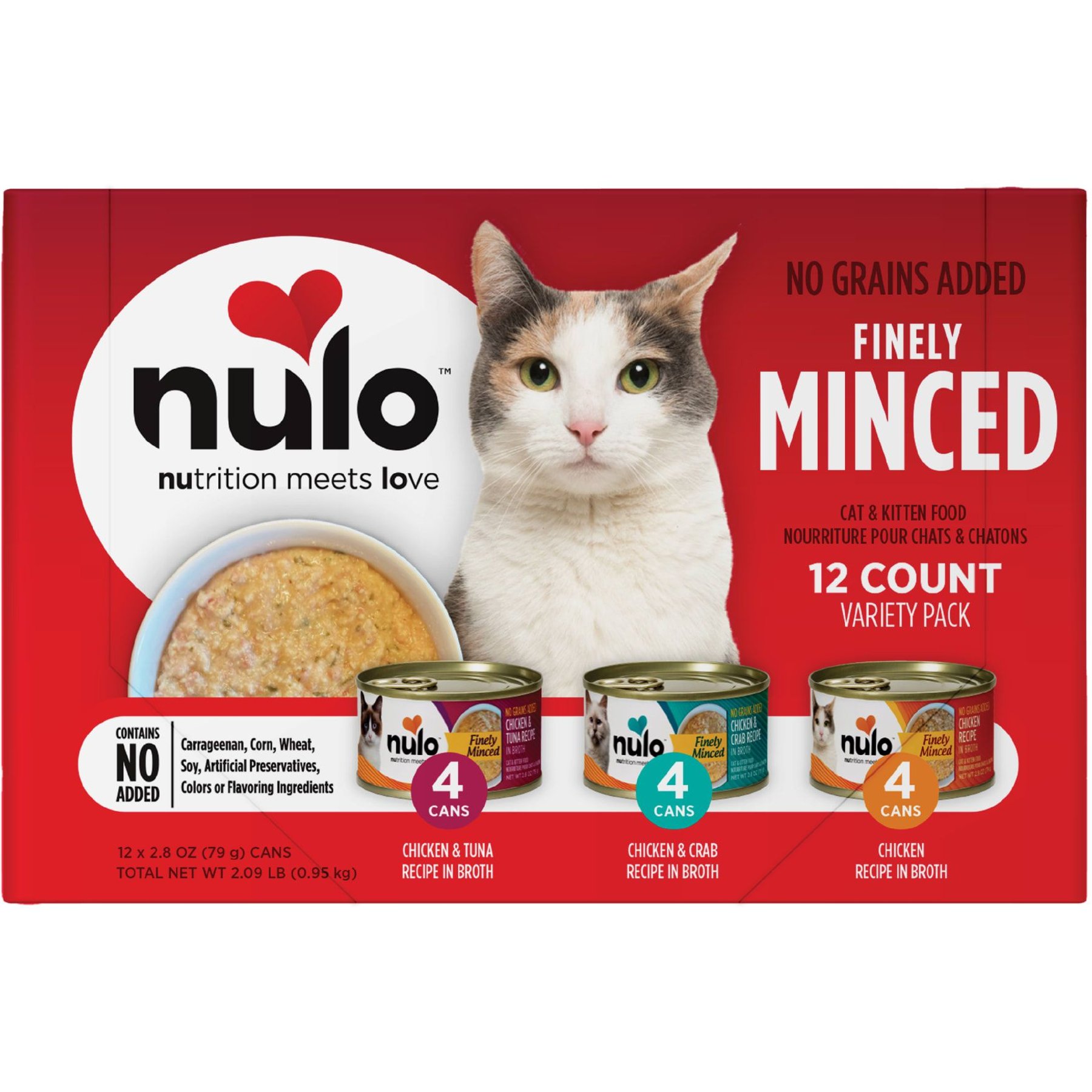 NULO Chicken & Tuna Variety Pack Finely Minced Wet Cat Food, 2.8-oz can ...