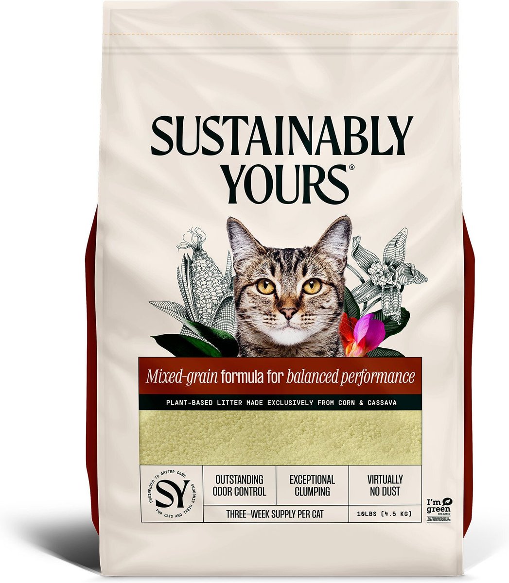 SUSTAINABLY YOURS Mixed Grains Unscented Clumping Corn Cat Litter, 10 ...