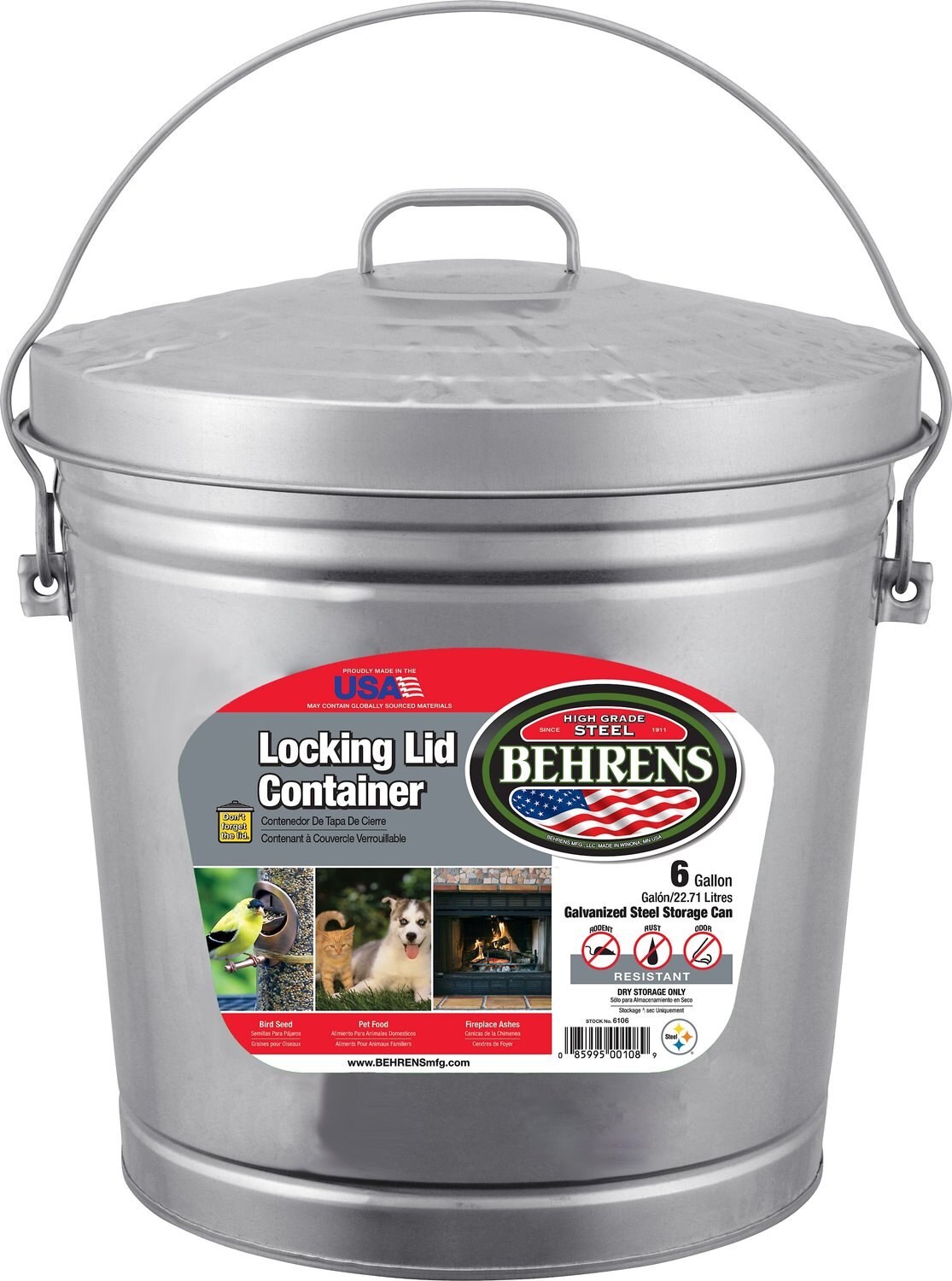 BEHRENS Galvanized Steel Locking-lid Pet Food Storage Container, 6-gal ...