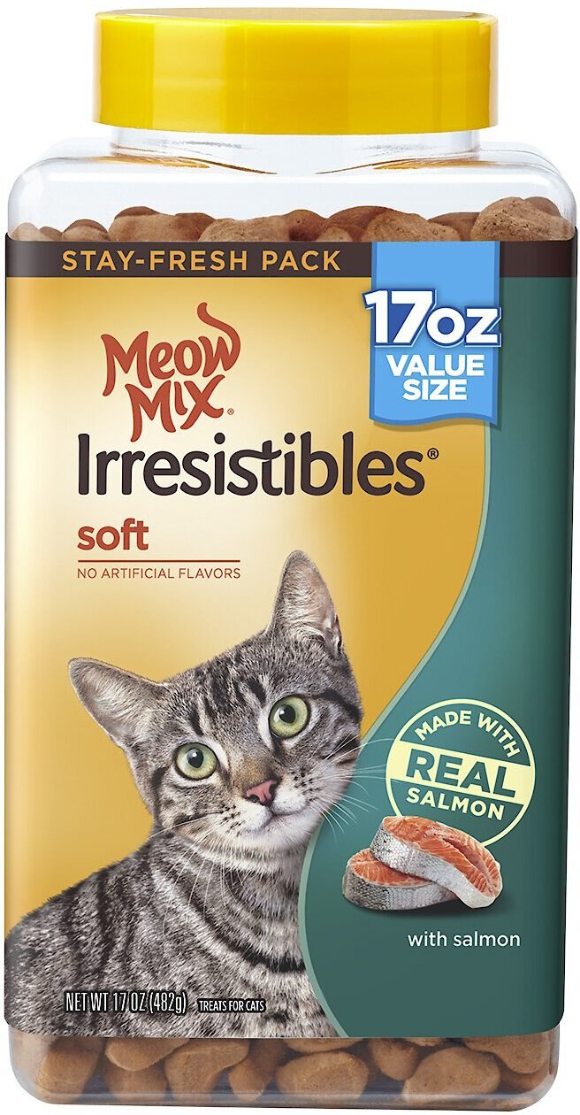 MEOW MIX Irresistibles Soft Salmon Cat Treats, 17-oz cannister - Chewy.com