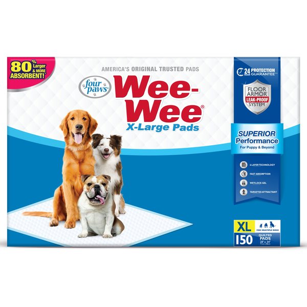 WEE-WEE Superior Performance Dog Pee Pads, X-Large: 28 x 34-in, 150 ...