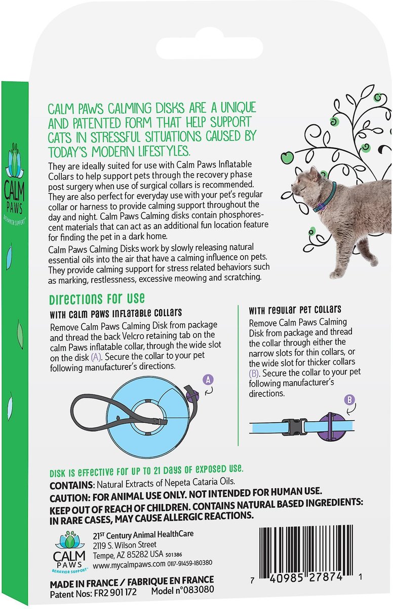 CALM PAWS Behavior Support Calming Disk Collar Attachment for Cats ...