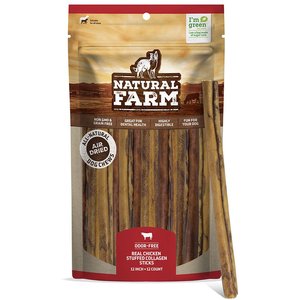 NATURAL FARM Chicken Flavor Stuffed Collagen Sticks Dog Treats, 12-in ...